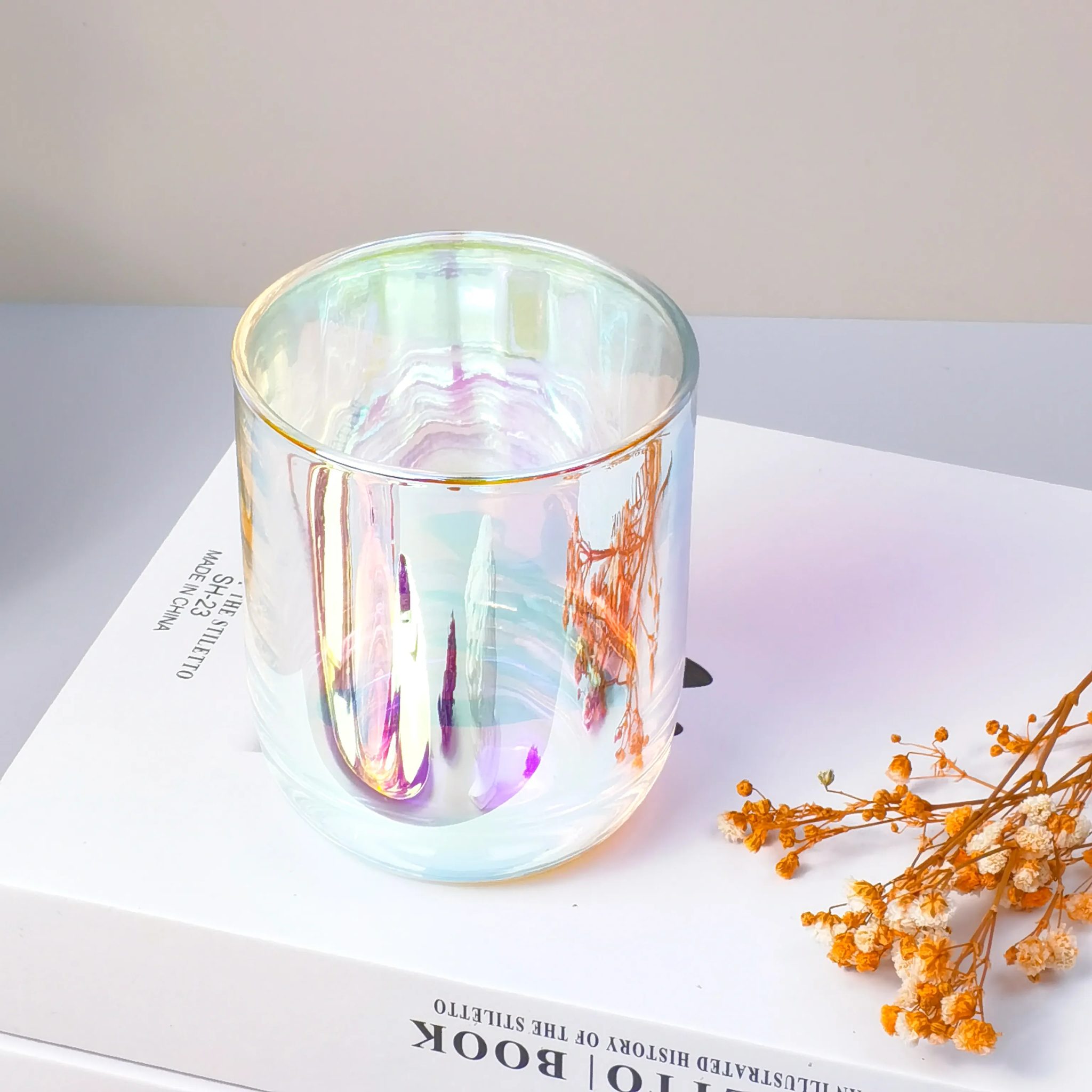 Holographic glass candle container Candle container - Candle Vessels ...