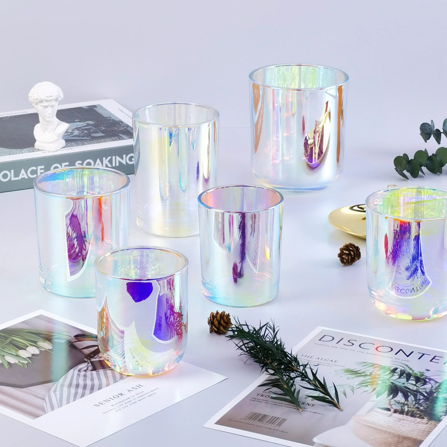 Holographic glass candle container Candle container - Candle Vessels ...